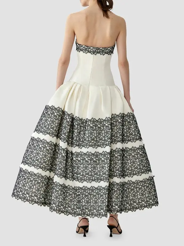 Carolina Herrera Guipure Lace Silk Strapless Cocktail Dress