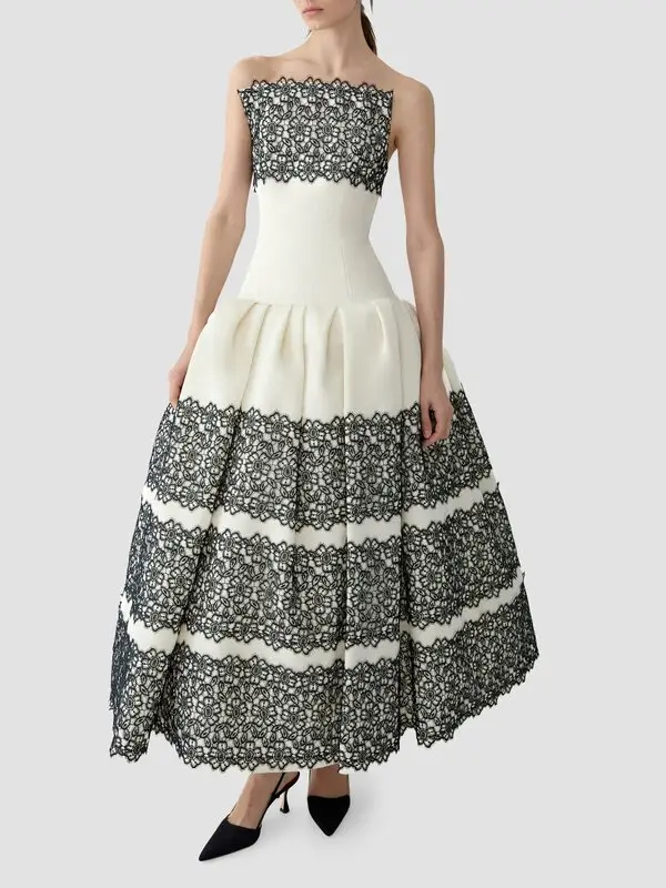 Carolina Herrera Guipure Lace Silk Strapless Cocktail Dress