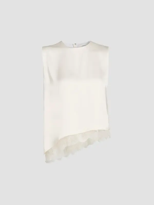 Vince Asymmetric Satin Lace-trim Top