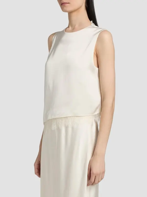 Vince Asymmetric Satin Lace-trim Top