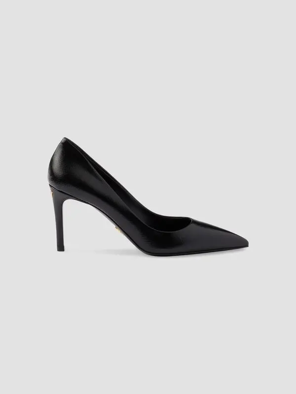 Prada Patent Saffiano 85mm Leather Pumps - Black