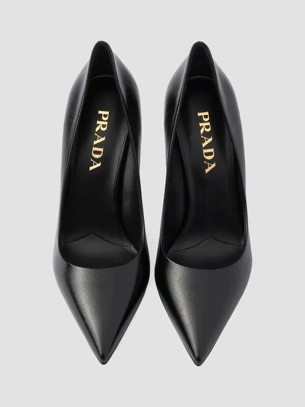 Prada Patent Saffiano 85mm Leather Pumps - Black