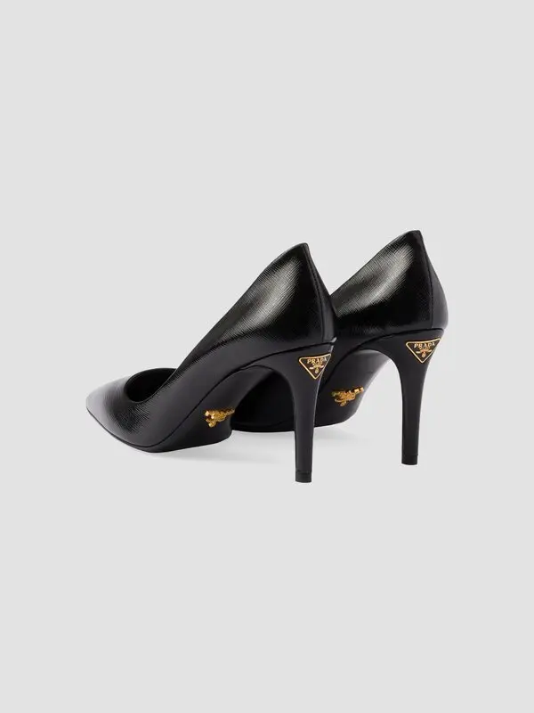 Prada Patent Saffiano 85mm Leather Pumps - Black