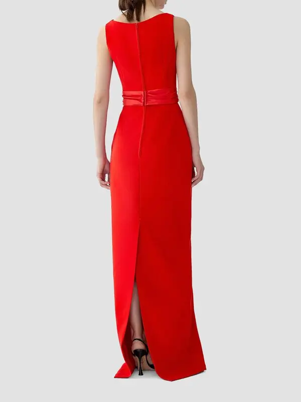 Carolina Herrera Boatneck Silk Overskirt Column Gown