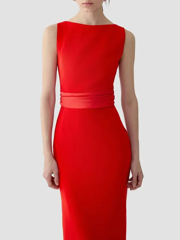 Carolina Herrera Boatneck Silk Overskirt Column Gown