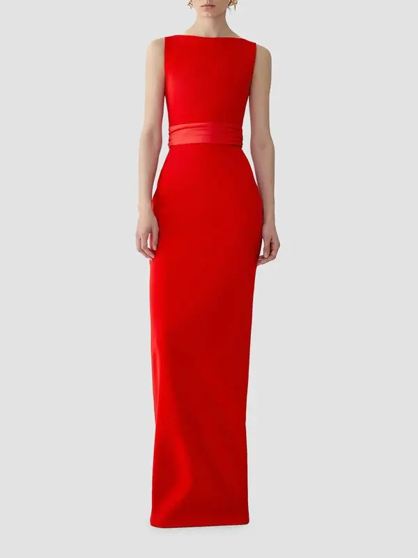 Carolina Herrera Boatneck Silk Overskirt Column Gown