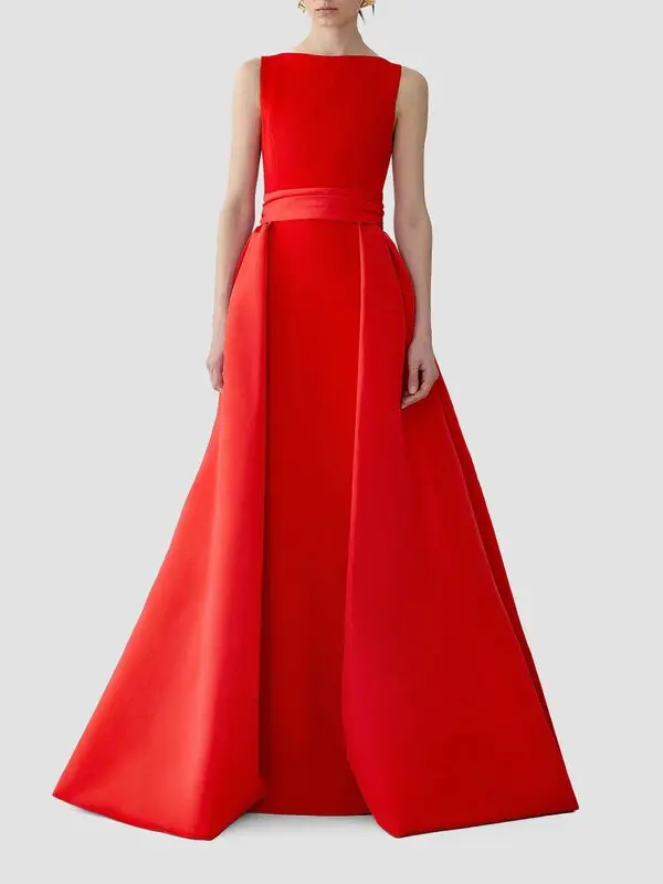 Carolina Herrera Boatneck Silk Overskirt Column Gown
