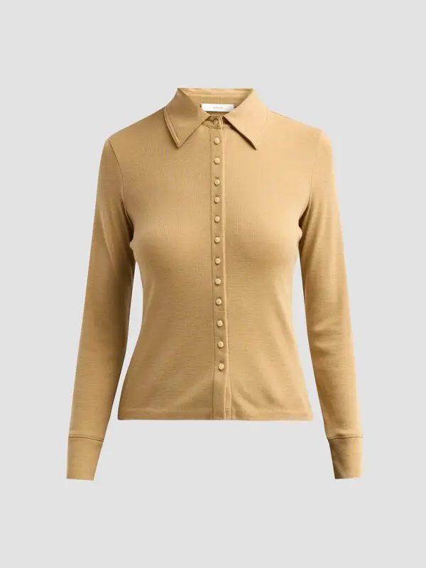 Vince Multi-button Collared Wool-blend Cardigan - Oak Buff