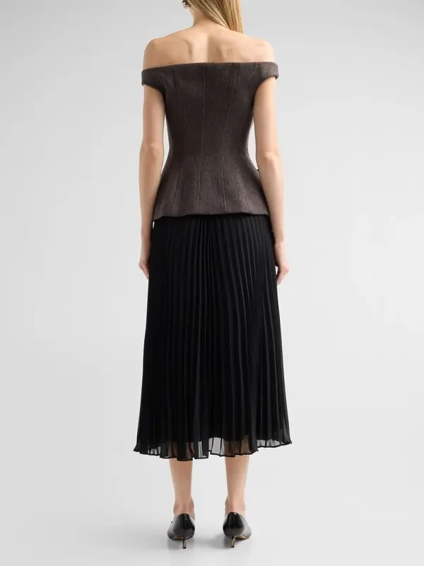 SELF-PORTRAIT Off-the-shoulder Chiffon Midi Dress