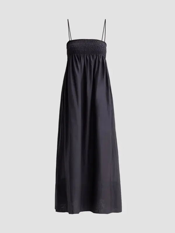 Vince Smocked Cotton-silk Tie Cami Dress - Ink