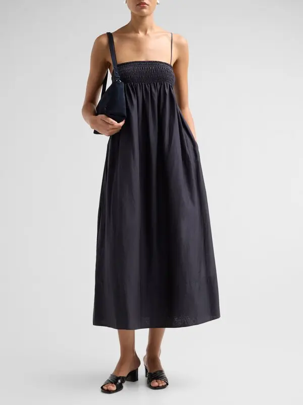 Vince Smocked Cotton-silk Tie Cami Dress - Ink