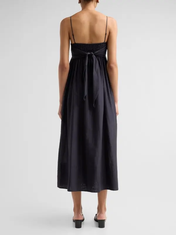 Vince Smocked Cotton-silk Tie Cami Dress - Ink