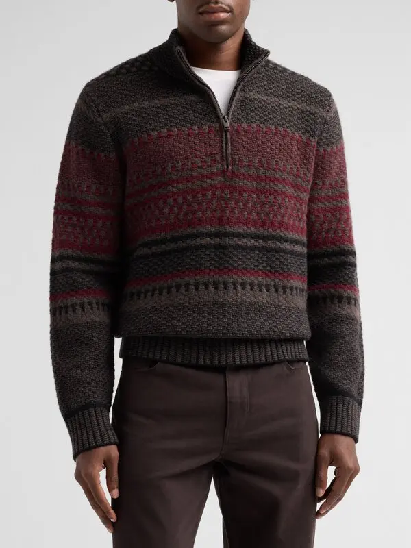 Vince Variegated Jacquard Wool-blend Quarter-zip Sweater