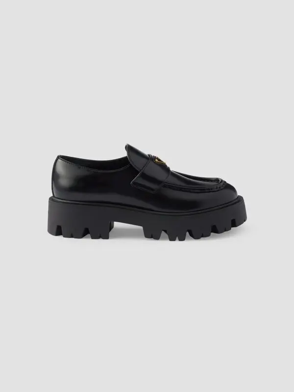 Prada Brushed Leather Loafers - Black