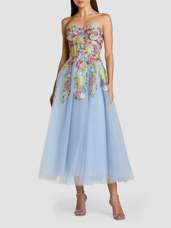 Mac Duggal Floral-embroidered Mesh Strapless Cocktail Dress
