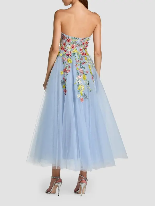 Mac Duggal Floral-embroidered Mesh Strapless Cocktail Dress