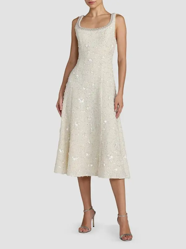 Mac Duggal Sequin Boucle Square-neck Midi-dress