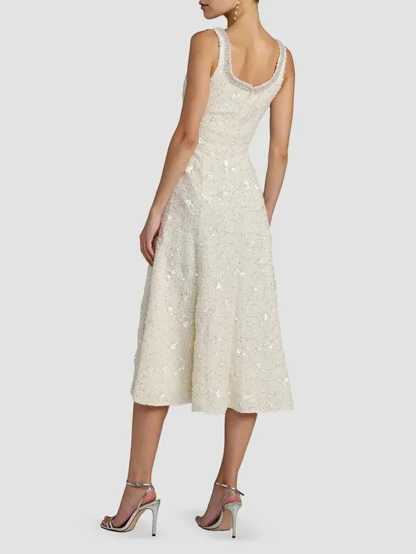 Mac Duggal Sequin Boucle Square-neck Midi-dress