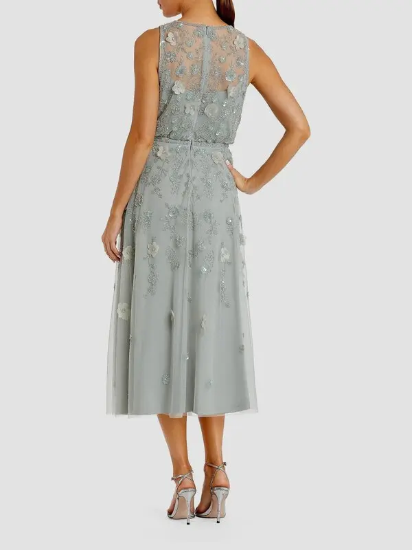 Mac Duggal Floral Embellished Mesh A-line Midi-dress