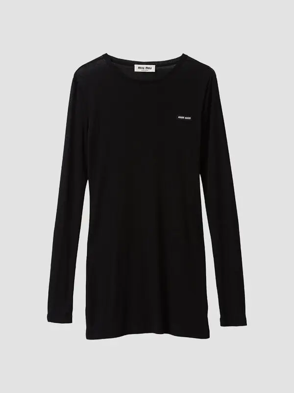 Miu Miu Ribbed Knit Jersey Dress - Black
