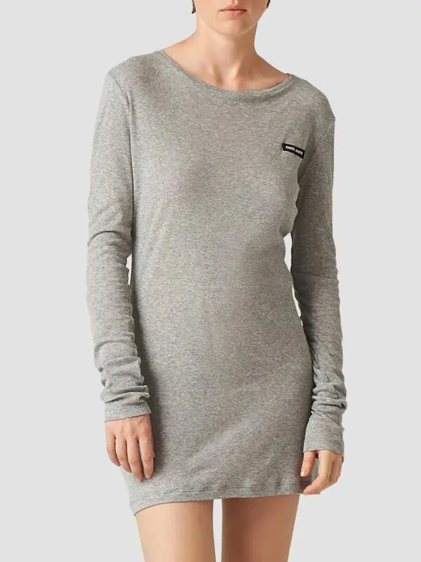 Miu Miu Ribbed Knit Jersey Dress - Grey