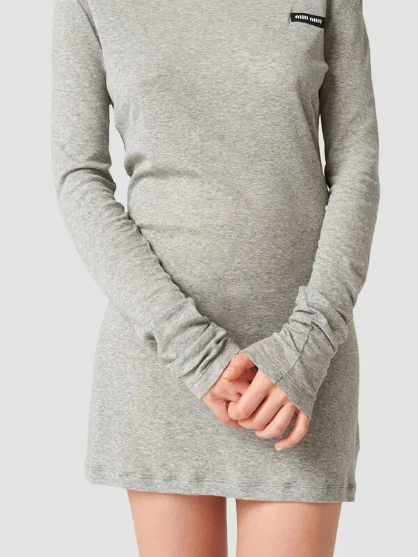 Miu Miu Ribbed Knit Jersey Dress - Grey