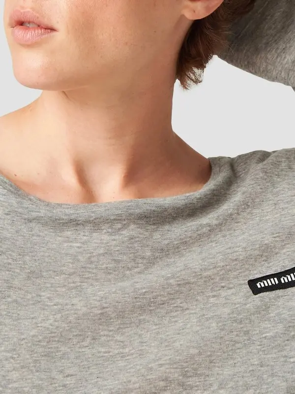 Miu Miu Ribbed Knit Jersey Dress - Grey