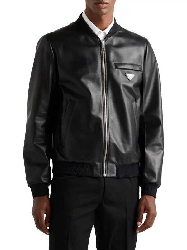 Prada Nappa Leather Bomber Jacket - Black