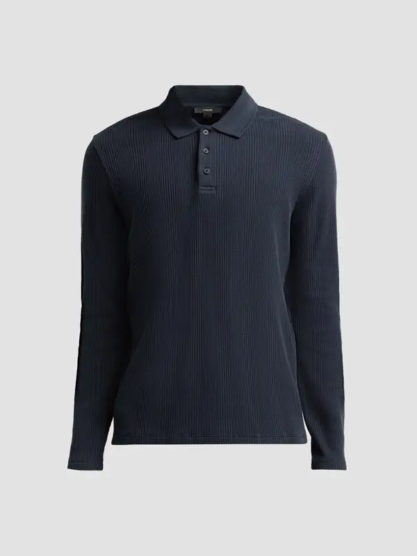 Vince Variegated Textured Long-sleeve Polo Shirt - Coastal