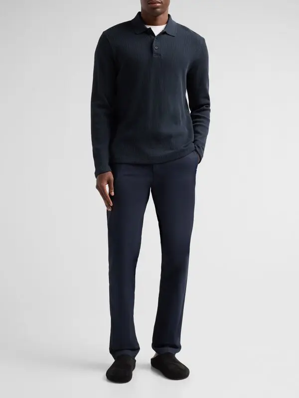 Vince Variegated Textured Long-sleeve Polo Shirt - Coastal