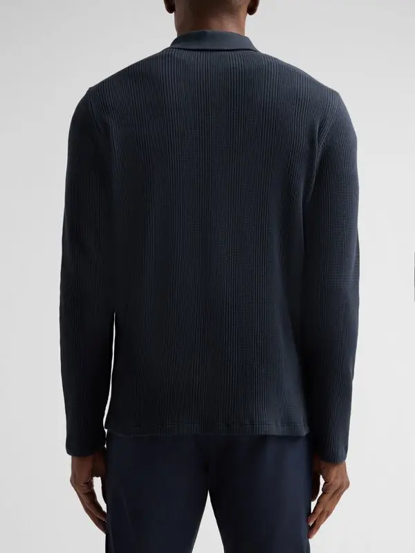 Vince Variegated Textured Long-sleeve Polo Shirt - Coastal