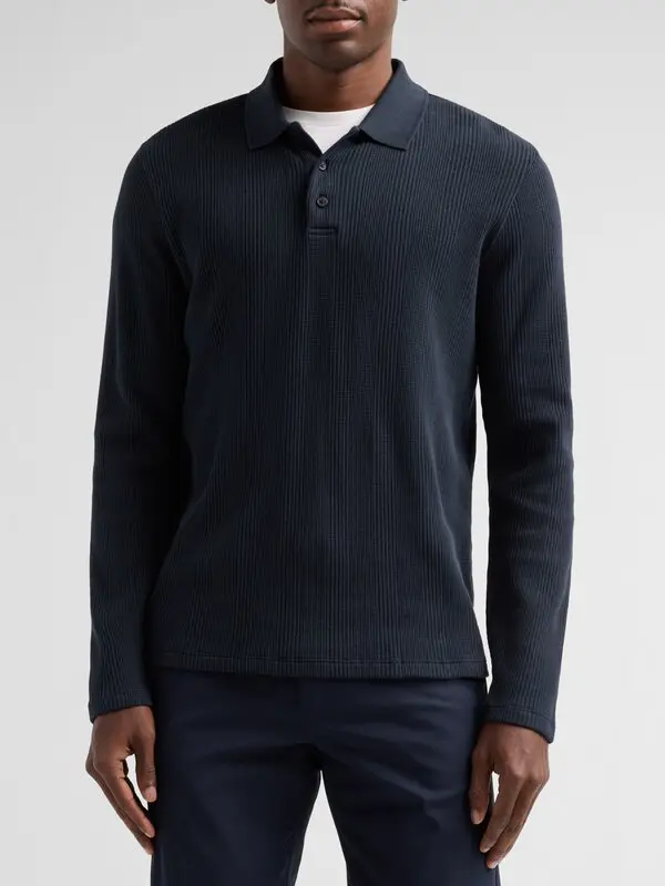 Vince Variegated Textured Long-sleeve Polo Shirt - Coastal