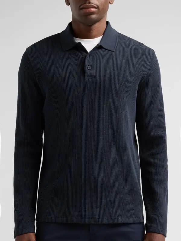 Vince Variegated Textured Long-sleeve Polo Shirt - Coastal