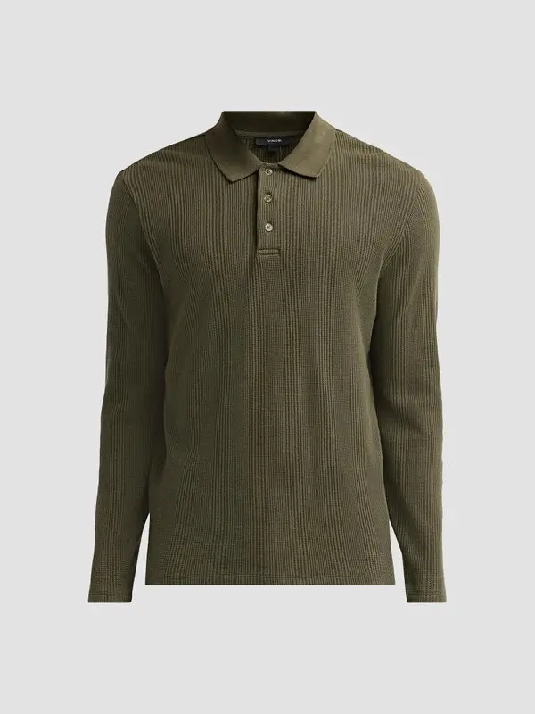 Vince Variegated Textured Long-sleeve Polo Shirt - Night Leaf