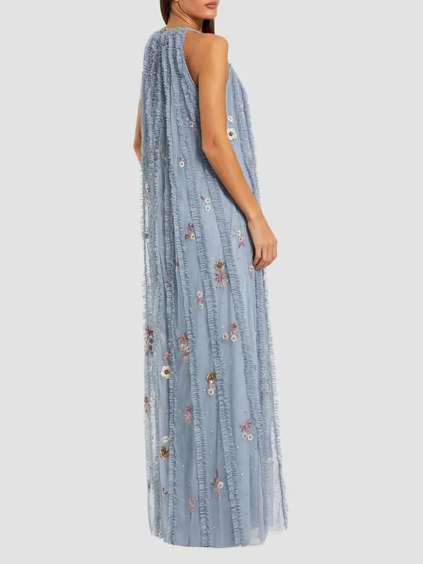 Mac Duggal Ruffled Floral Mesh Maxi Dress
