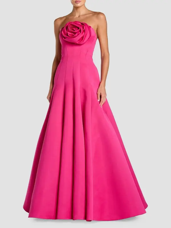 Mac Duggal Rosette Satin Strapless Ball Gown - Fuchsia
