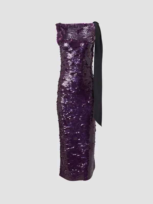 Carolina Herrera Sequined Bow-shoulder Sheath Gown - Plum