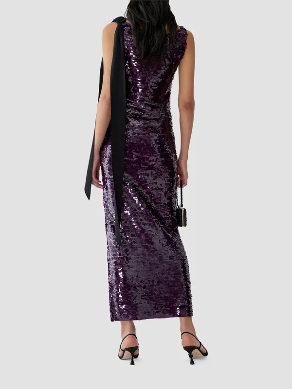 Carolina Herrera Sequined Bow-shoulder Sheath Gown - Plum