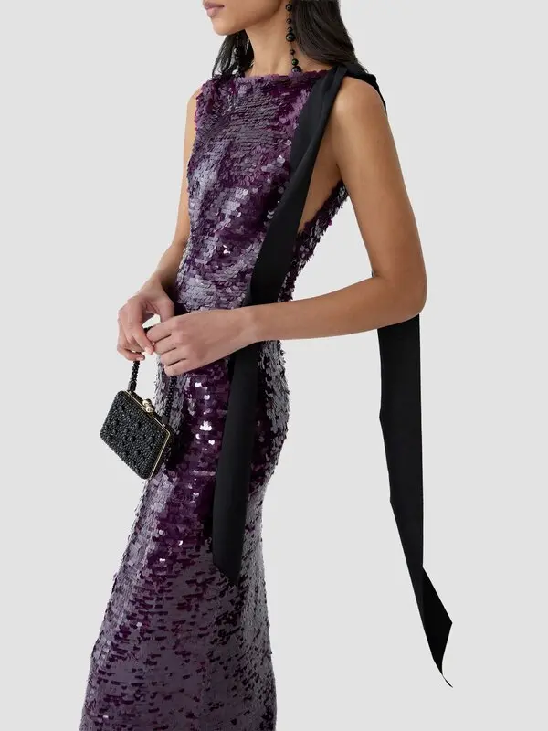 Carolina Herrera Sequined Bow-shoulder Sheath Gown - Plum