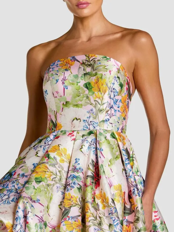 Mac Duggal Floral Mikado Strapless High-low Bubble Hem Gown