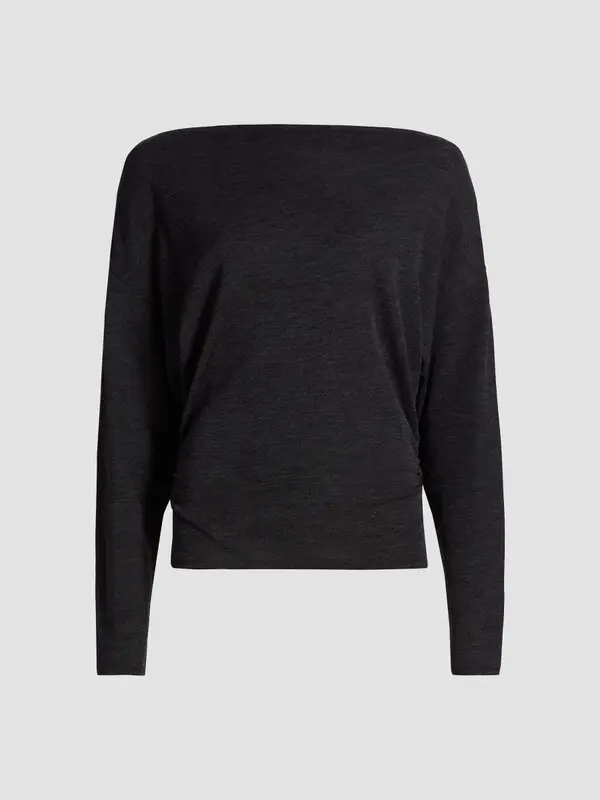 Vince Ruched Wool-blend Long-sleeve Top - Dark Grey