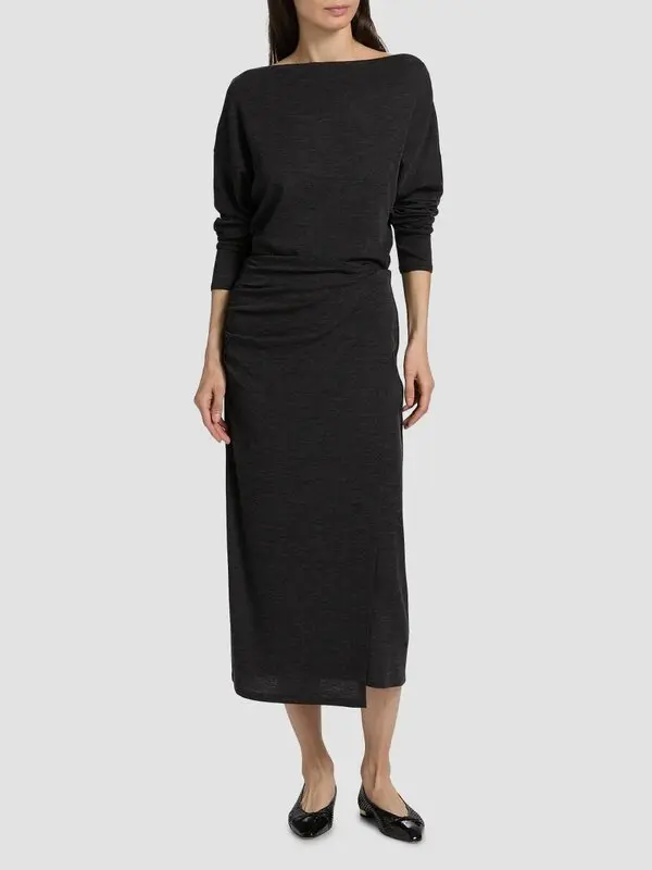 Vince Ruched Wool-blend Long-sleeve Top - Dark Grey