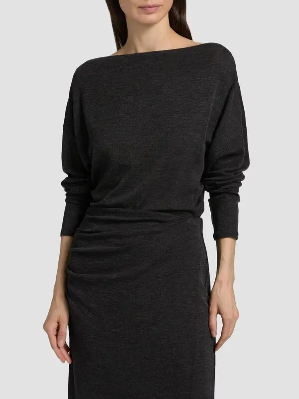 Vince Ruched Wool-blend Long-sleeve Top - Dark Grey
