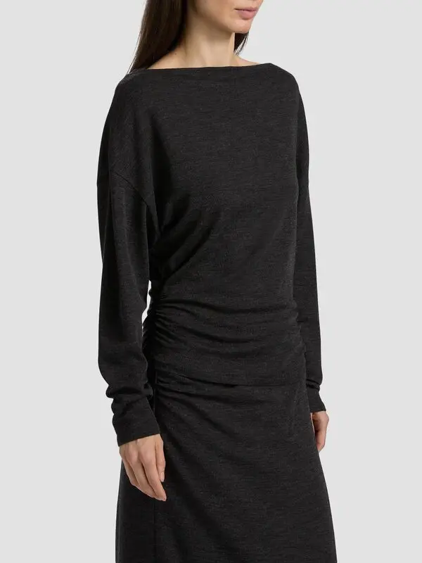 Vince Ruched Wool-blend Long-sleeve Top - Dark Grey