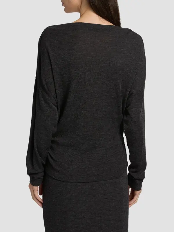 Vince Ruched Wool-blend Long-sleeve Top - Dark Grey