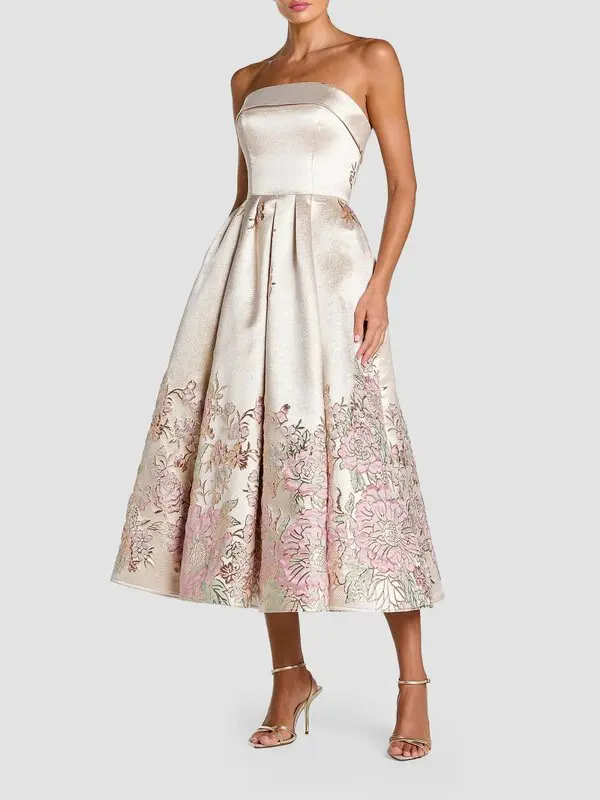 Mac Duggal Floral Brocade Strapless Midi-cocktail Dress