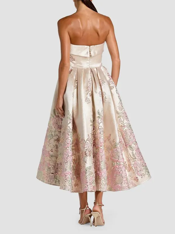 Mac Duggal Floral Brocade Strapless Midi-cocktail Dress