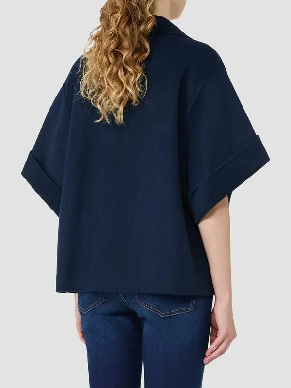 Max Mara Short Wool Broadcloth Coat - Navy