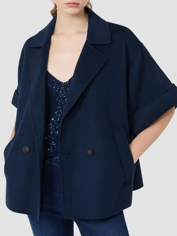 Max Mara Short Wool Broadcloth Coat - Navy
