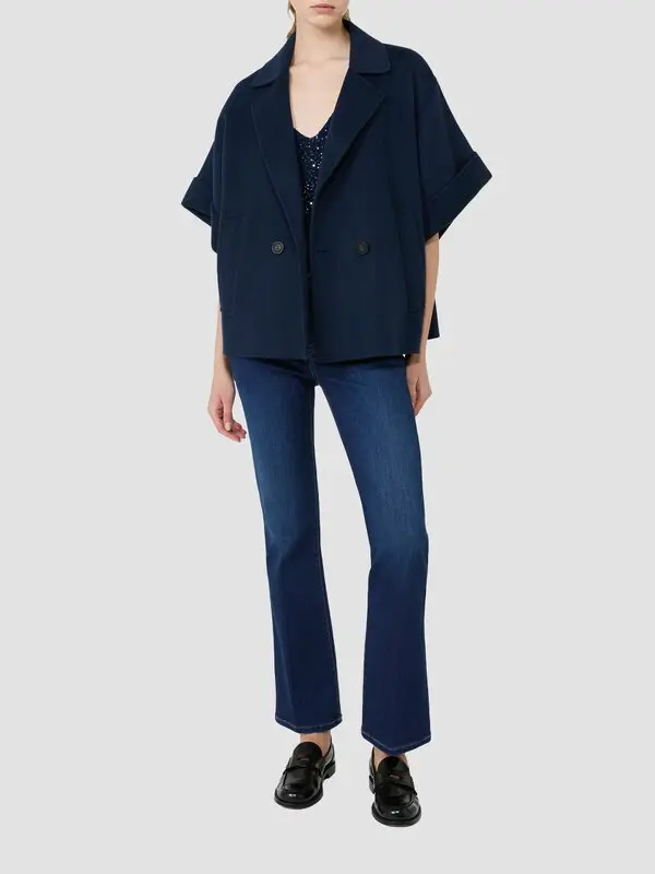 Max Mara Short Wool Broadcloth Coat - Navy